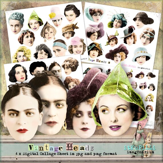 Vintage Heads Women 4 X Digital Collage Sheet Jpg and Png - Etsy