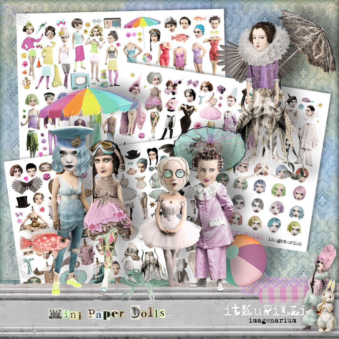 Mini Paper Dolls - Bundle 3 X Digital Collage Sheet ATC Size - Jpg and ...