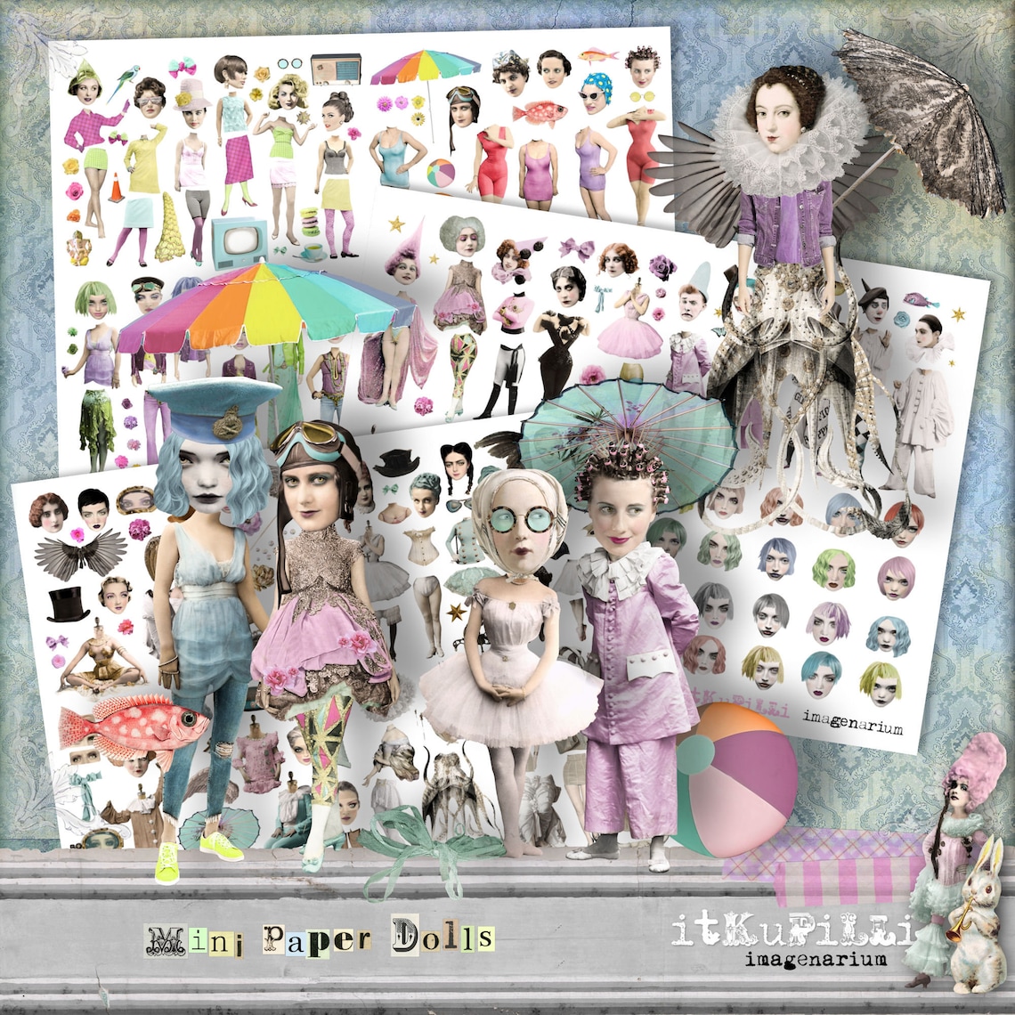 Mini Paper Dolls Bundle 3 X Digital Collage Sheet ATC Size - Etsy
