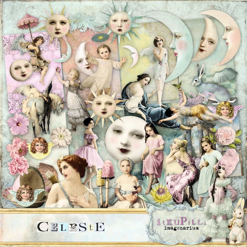 Celeste Bundle - 3 X Digital Collage Sheet - Jpg and Png - Printable ...