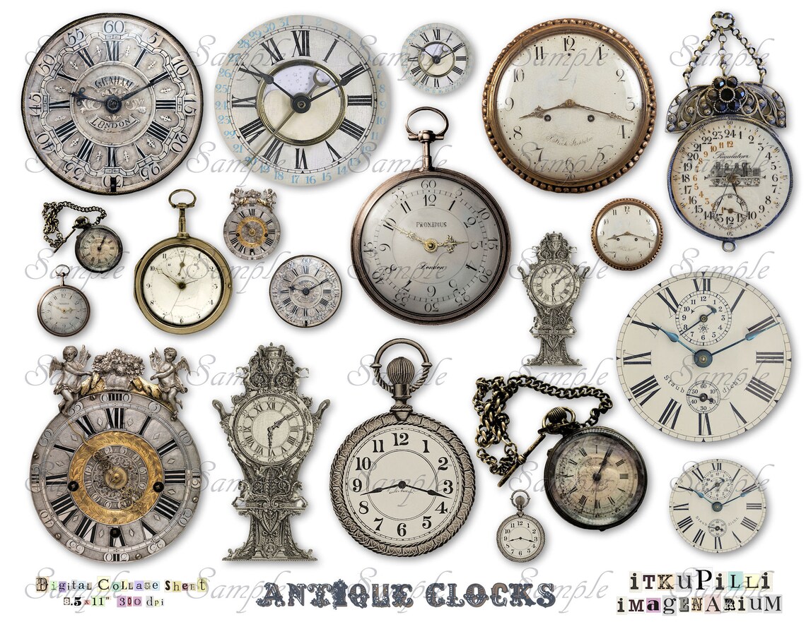 Antique Clocks - Digital Collage Sheet - Jpg and Png - Printable ...