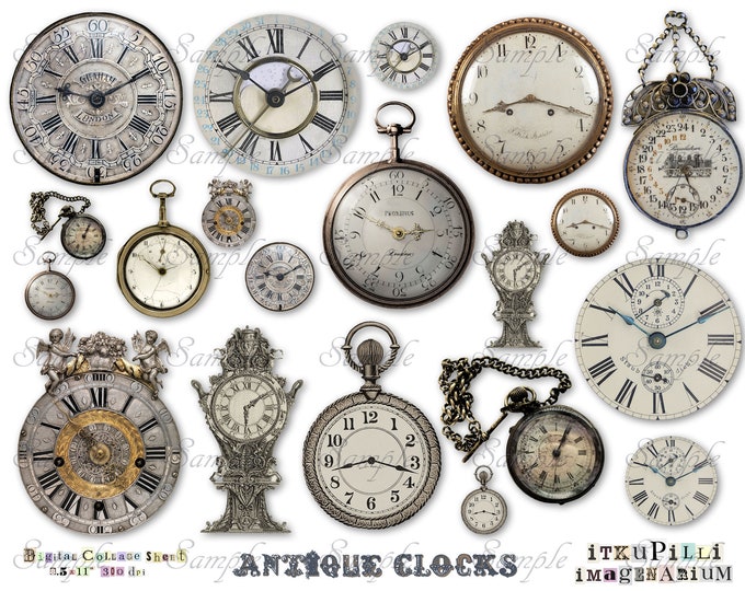 Antique Clocks Digital Collage Sheet Jpg and Png - Etsy