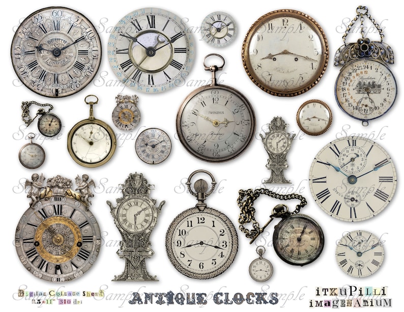 Antique Clocks - Digital Collage Sheet - Jpg and Png - Printable ...