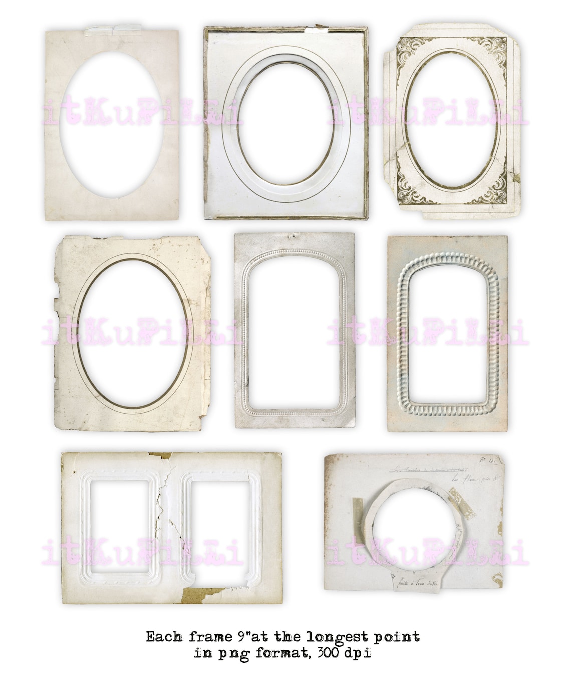 Shabby White Paper Frames - Individual .png Files - Digital Collage Art ...