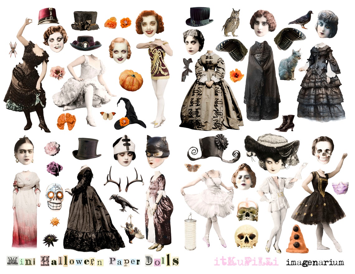 Halloween Paper Dolls Mini 2 X Digital Collage Sheet Jpg - Etsy