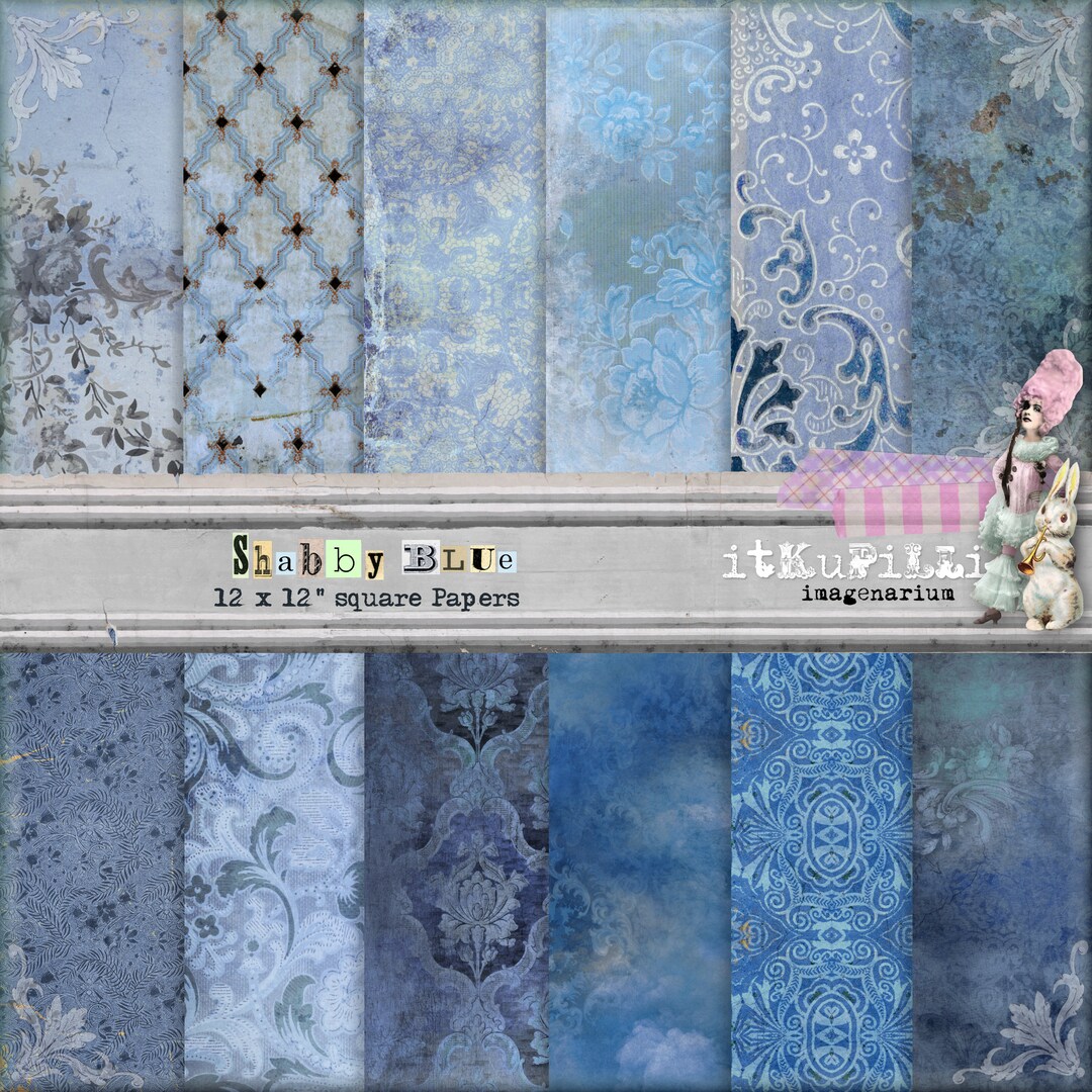 Shabby Blue Papers - Backgrounds - Large 12" X 12" - Scrapbooking, Art ...