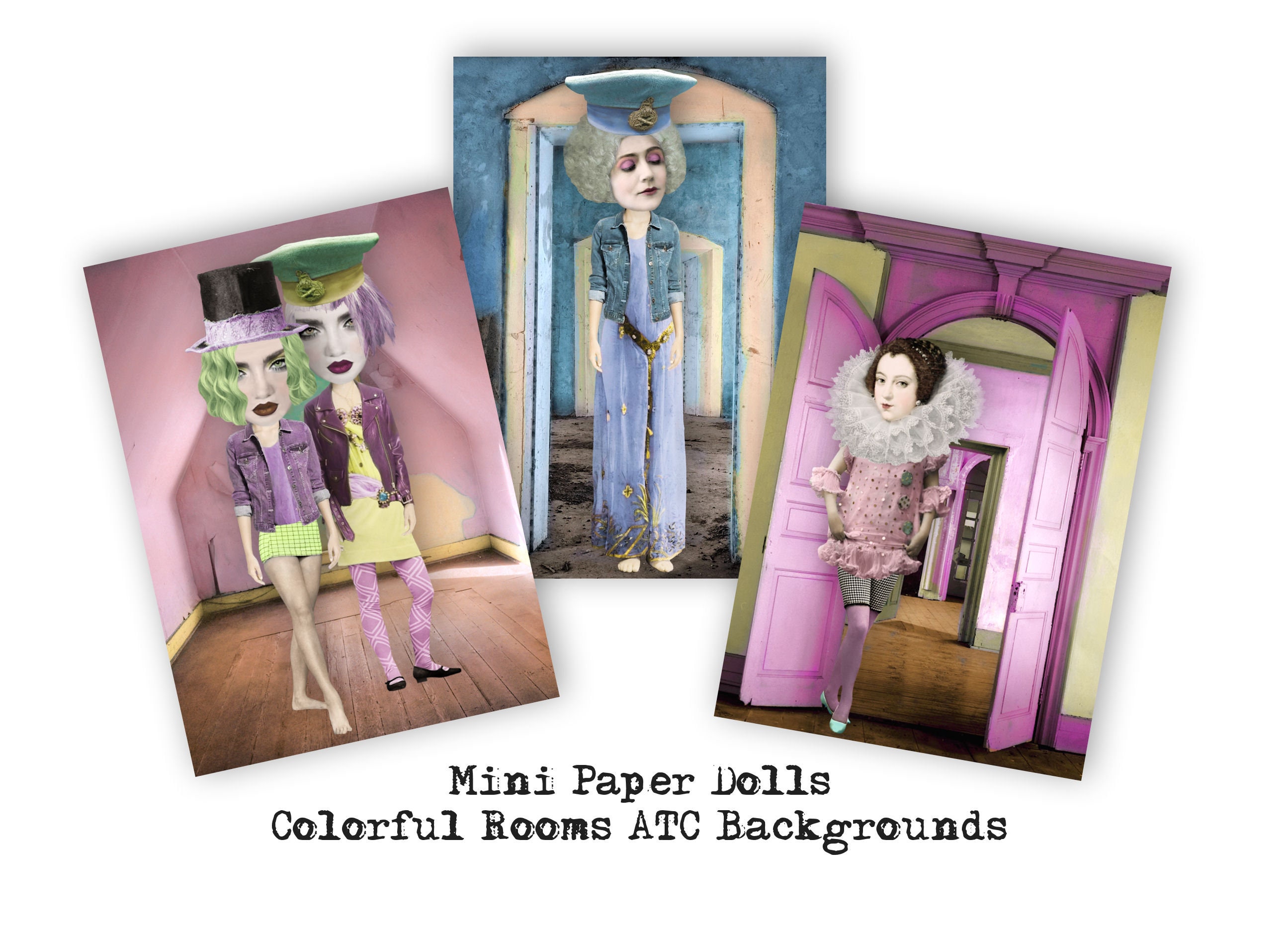 Mini Paper Dolls - Bundle 3 X Digital Collage Sheet ATC Size - Jpg and ...