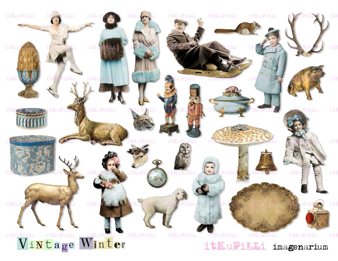 Vintage Winter - Digital Collage Sheet - Jpg and Png - Printable ...
