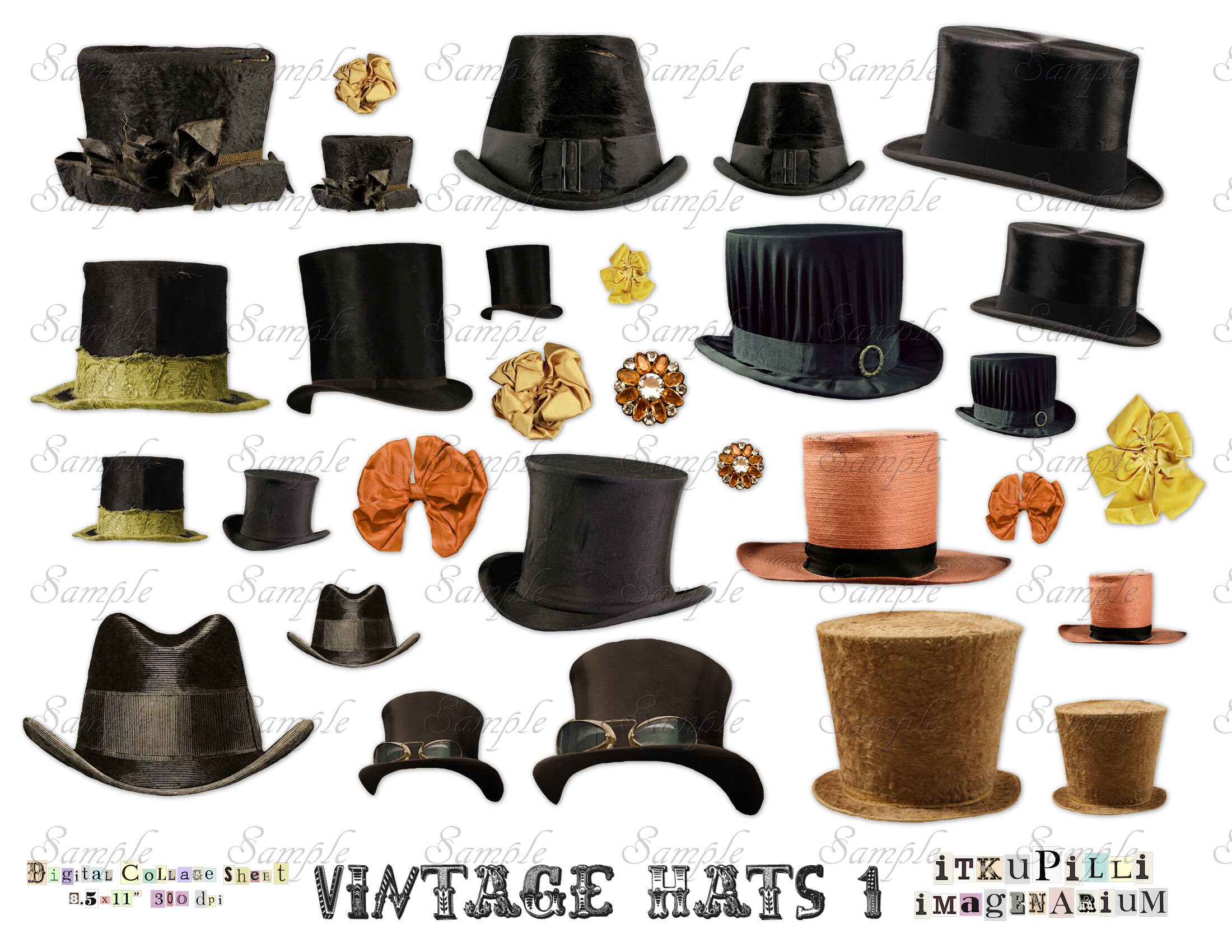 Vintage Hats Bundle 2 X Digital Collage Sheet Jpg and Png - Etsy