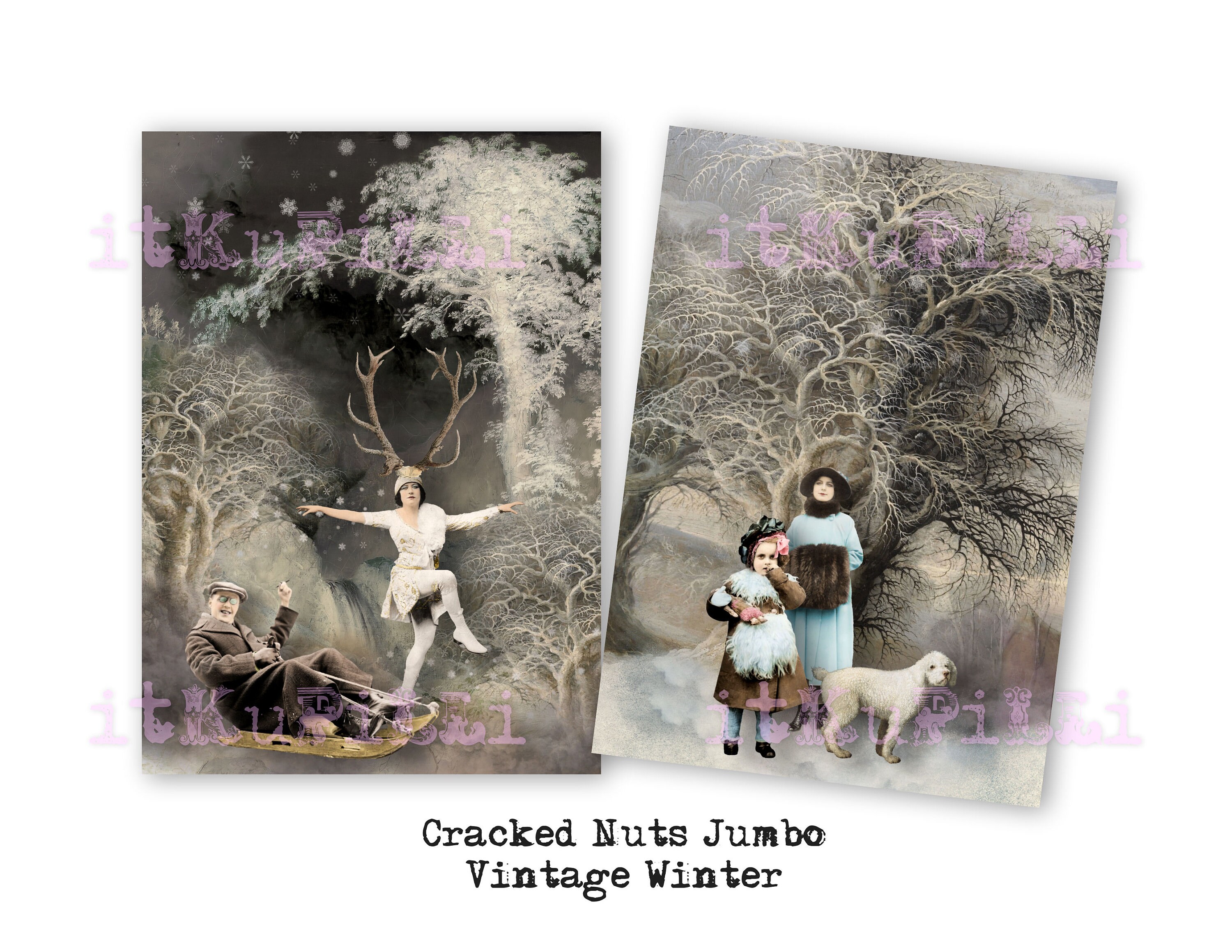 Vintage Winter Digital Collage Sheet Jpg and Png | Etsy