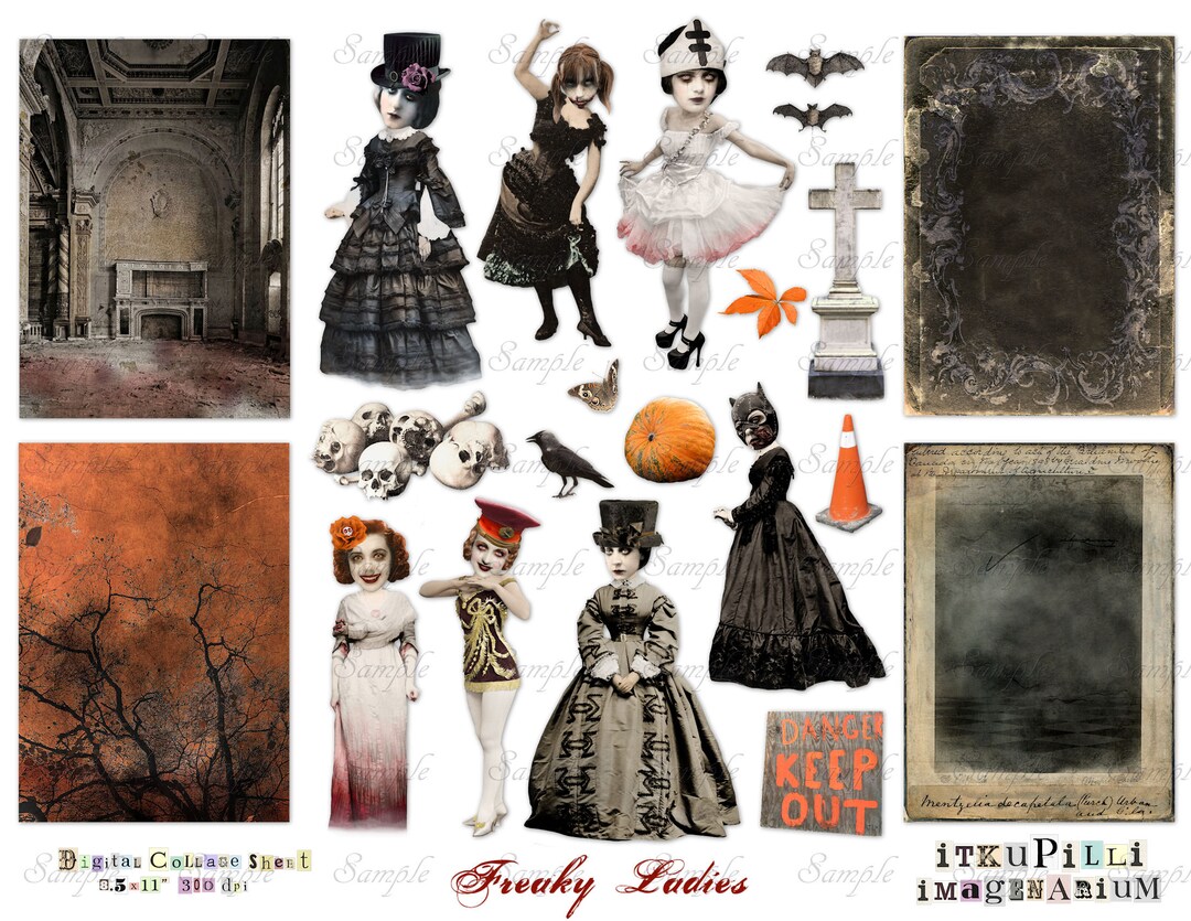 Freaky Ladies - Halloween - Digital Collage Sheet - Jpg and Png ...