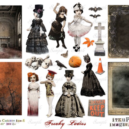 Freaky Curio Cabinet Halloween Digital Collage Sheet Jpg - Etsy