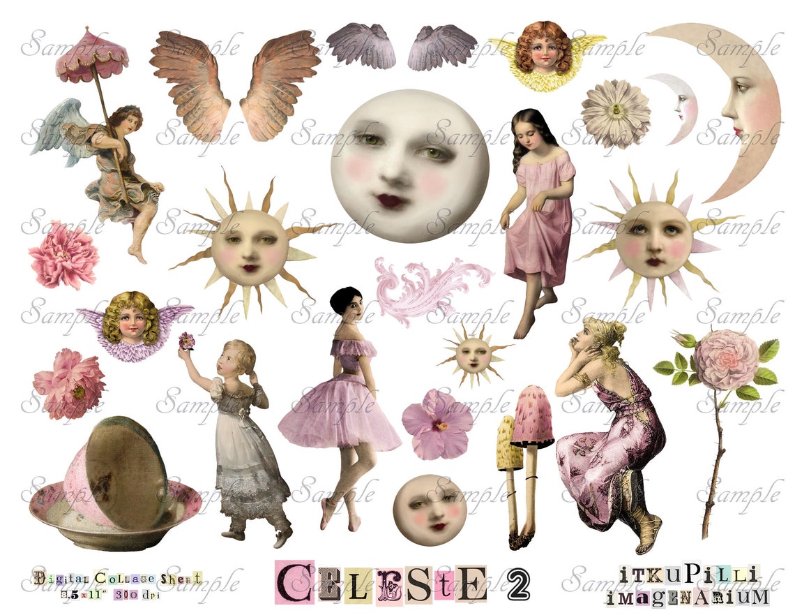 Celeste Bundle 3 X Digital Collage Sheet Jpg and Png - Etsy