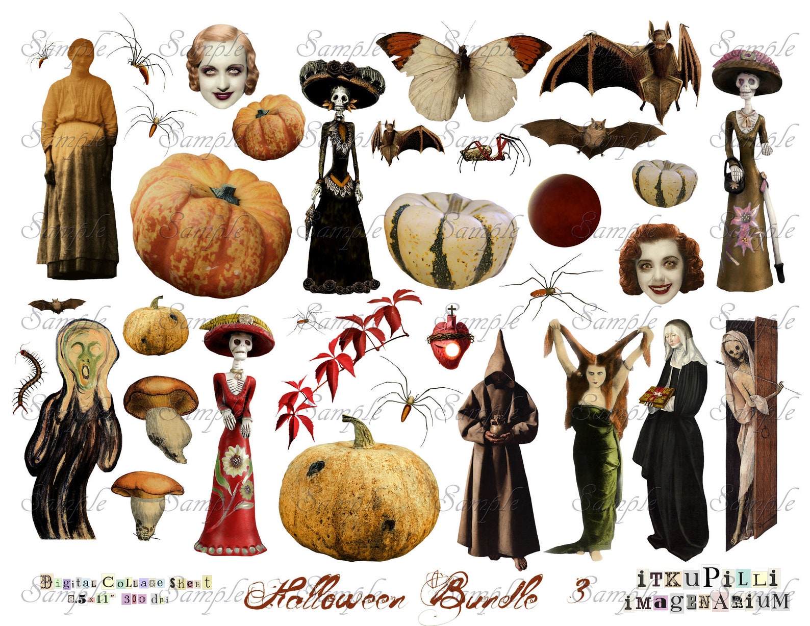Halloween Bundle 3 X Digital Collage Sheet Jpg and Png | Etsy
