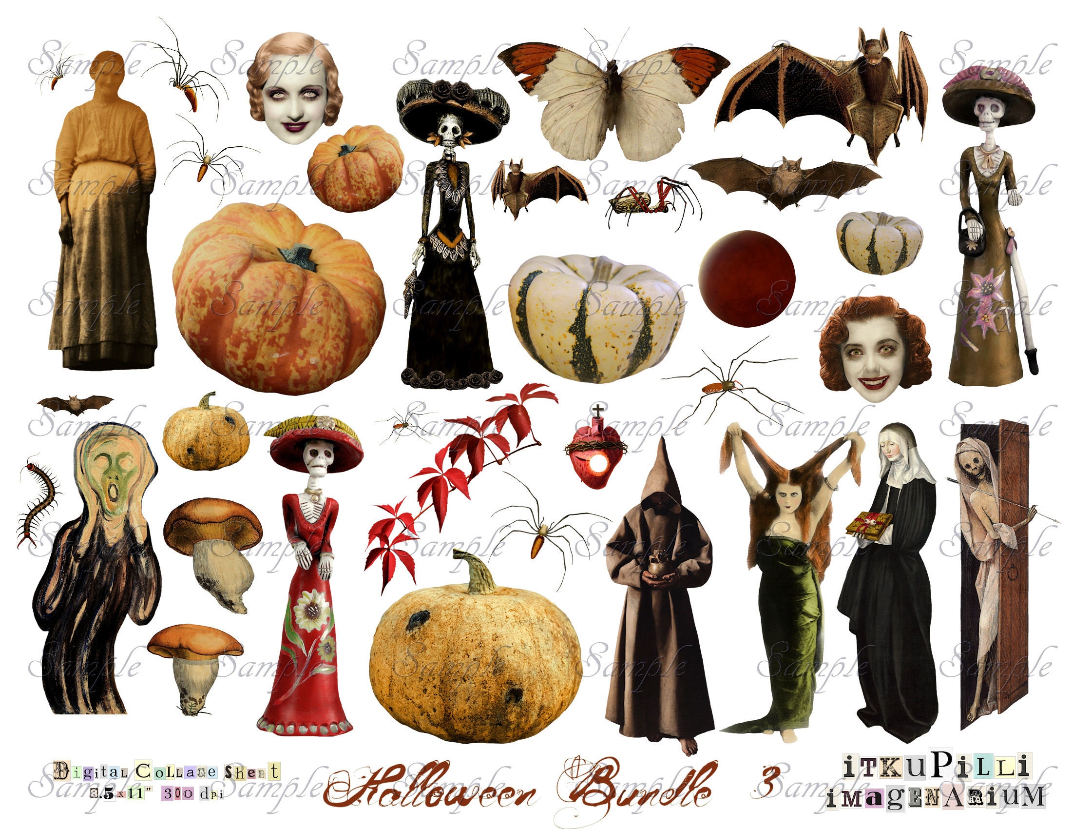 Halloween Bundle 3 X Digital Collage Sheet Jpg and Png | Etsy