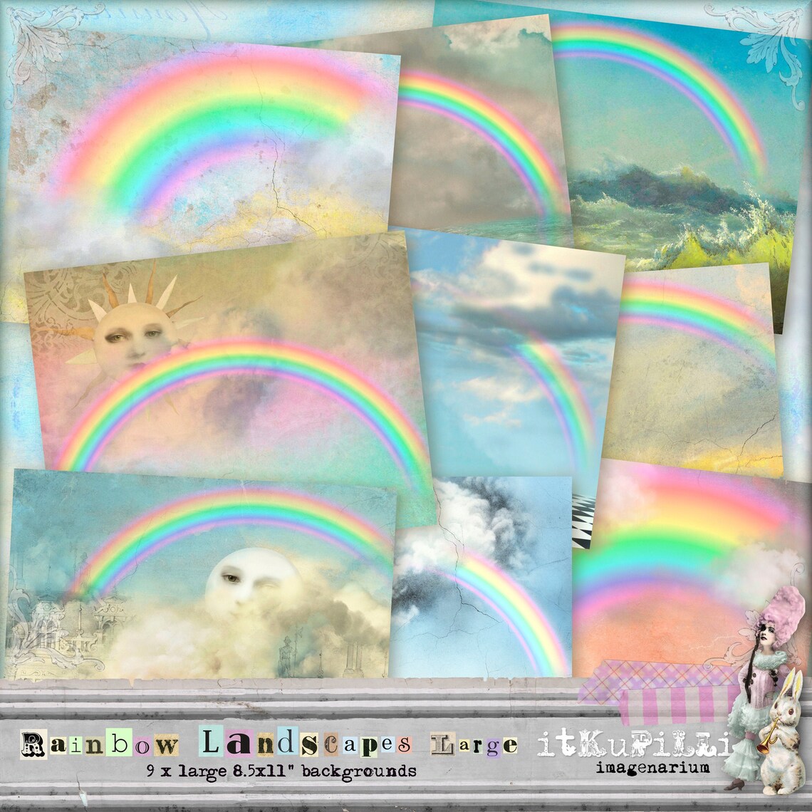 Rainbow Landscapes Large 8.5x11 Backgrounds Digital | Etsy