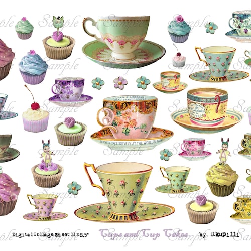 Coffee Cups Digital Collage Sheet Jpg and Png Printable - Etsy