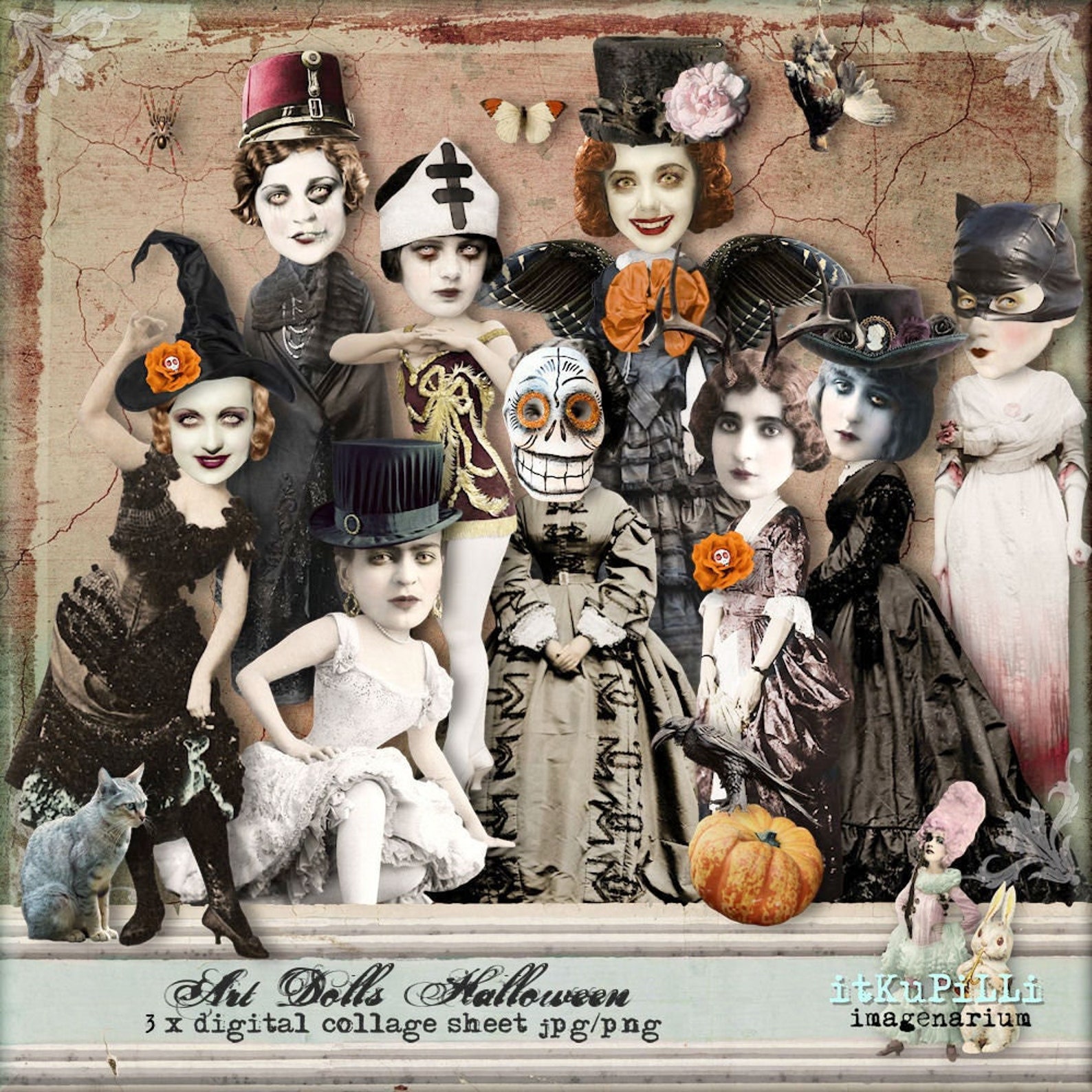 Paper Dolls Halloween - Bundle 3 X Digital Collage Sheet - Jpg and Png ...