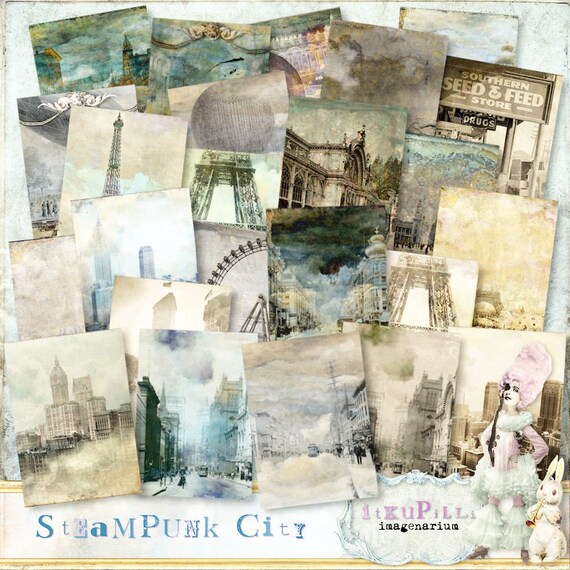 Steampunk City ATC 3 X Digital Collage Sheets Jpg and Png - Etsy