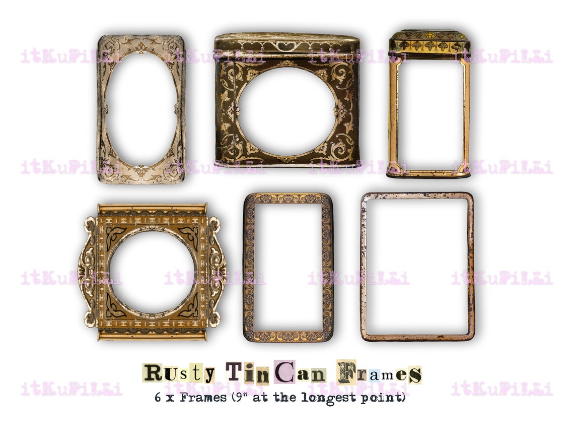 Rusty Tin Can Frames Individual Files Steampunk Digital | Etsy