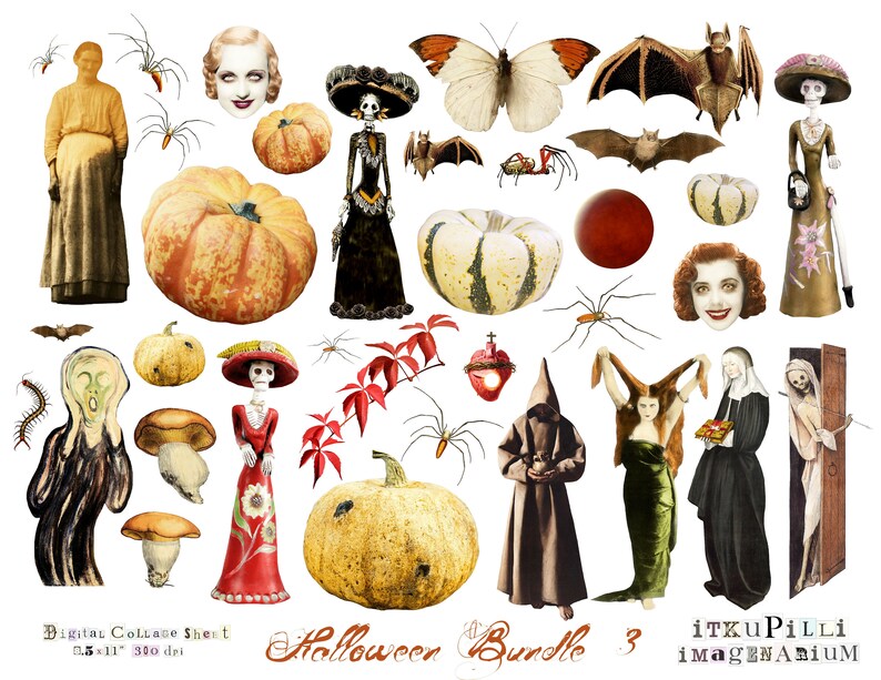 Halloween Bundle - 3 X Digital Collage Sheet - Jpg and Png - Printable ...