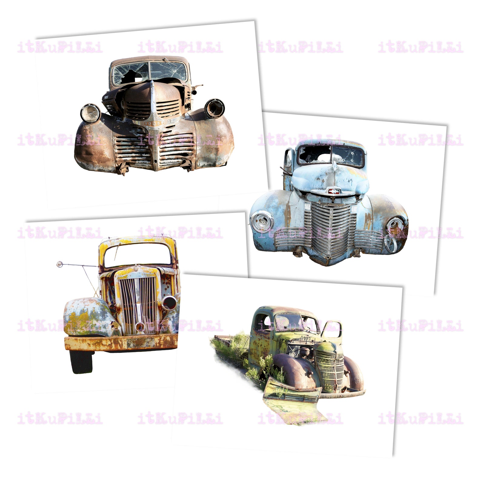 Rusty Cars 8 Individual 8 Png Files Plus Jpg Digital Collage Sheets ...