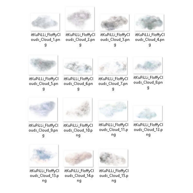 Fluffy Clouds - 15 Individual Png Files - - Printable, Instant Download ...