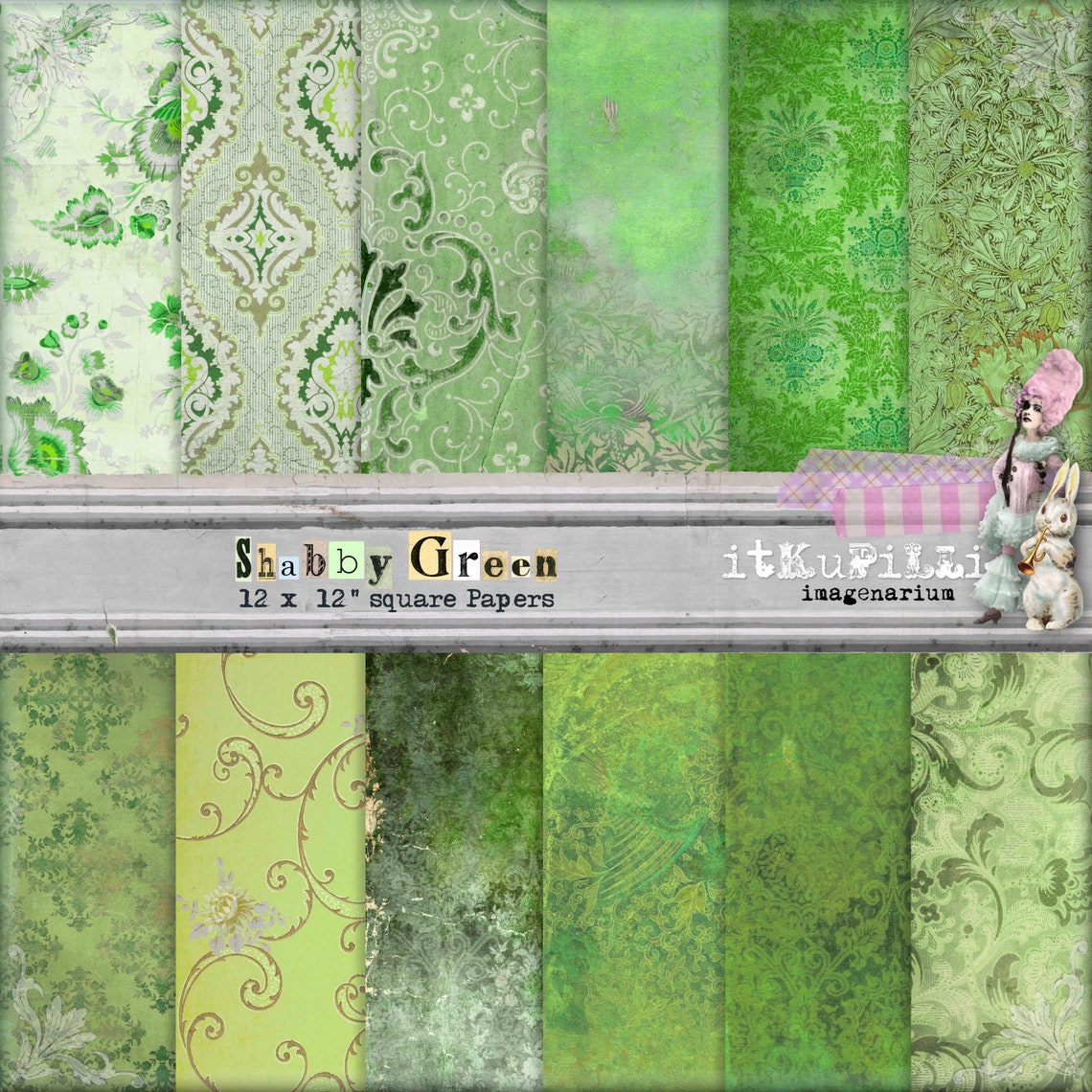 Shabby Green Papers Backgrounds Large 12 X 12 - Etsy