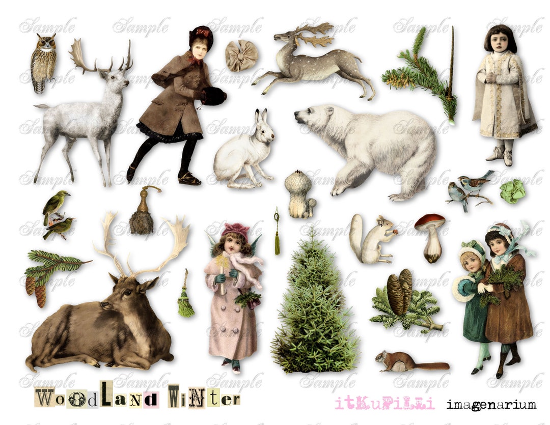 Woodland Winter - Digital Collage Sheet - Jpg and Png - Printable ...