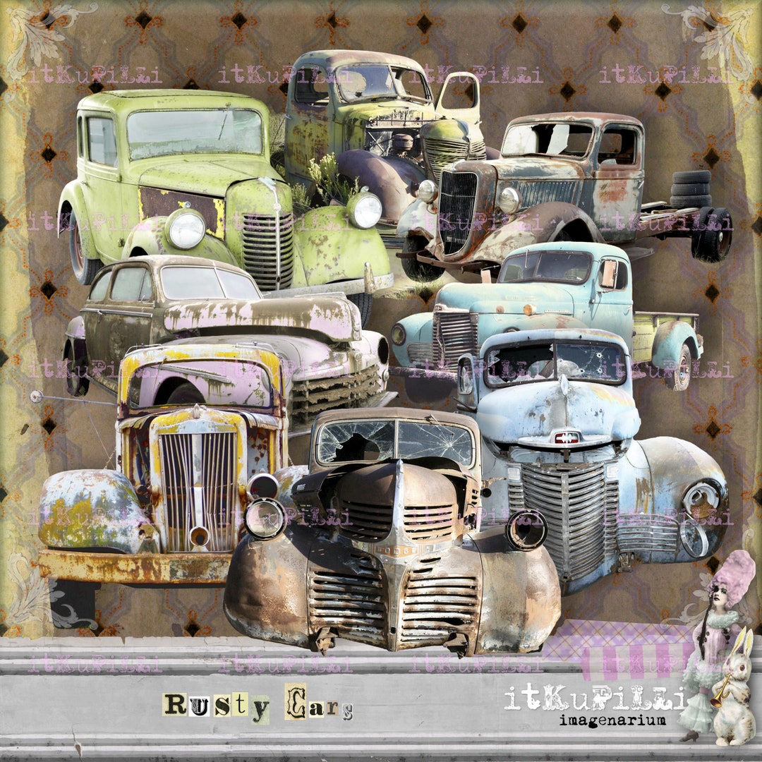 Rusty Cars - 8 Individual 8" Png Files - Plus Jpg Digital Collage ...