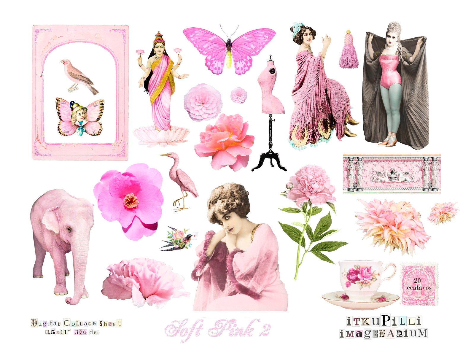 Soft Pink Bundle 4 X Digital Collage Sheet Jpg and Png - Etsy