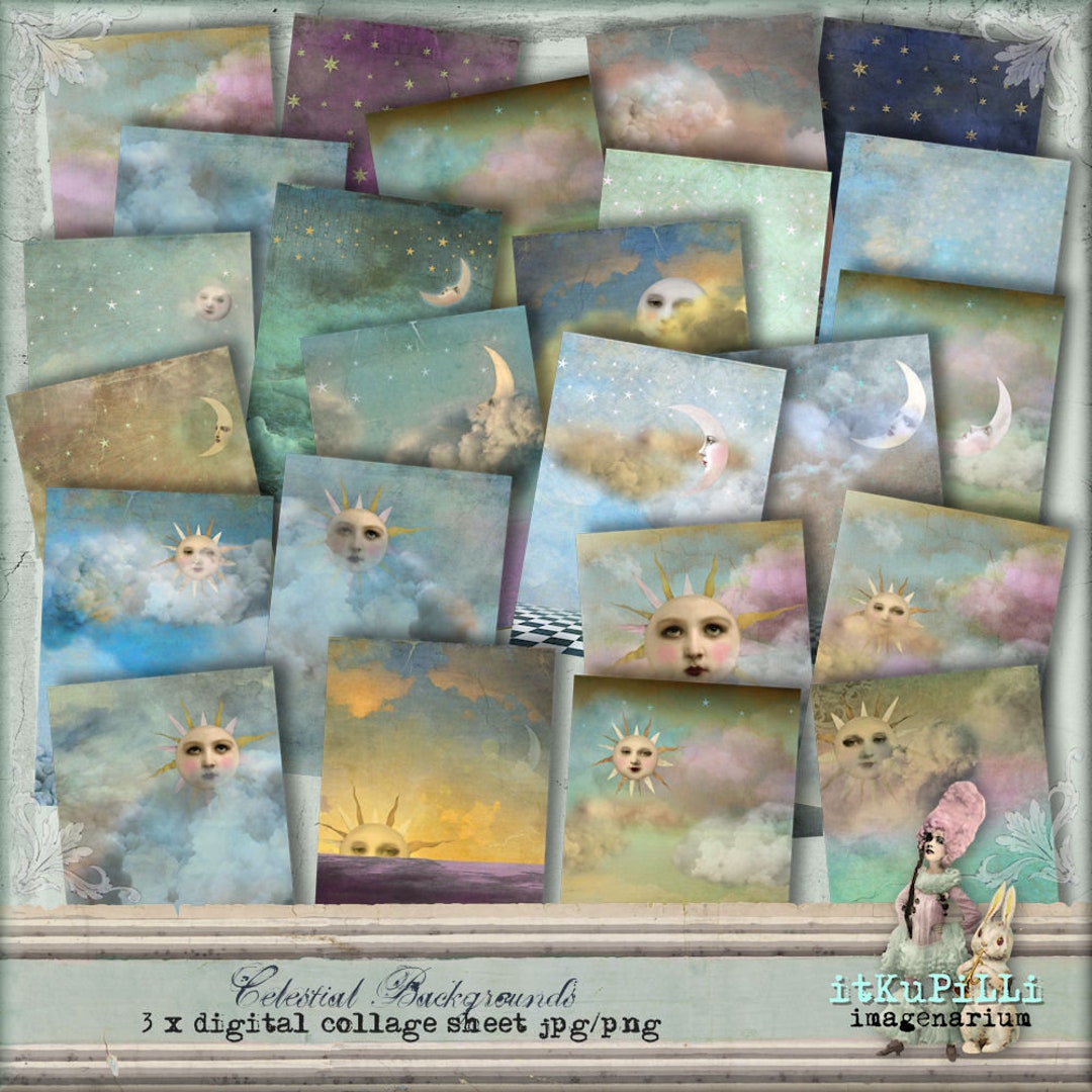 Celestial Backgrounds Bundle - ATC Backgrounds - Digital Collage Sheet ...