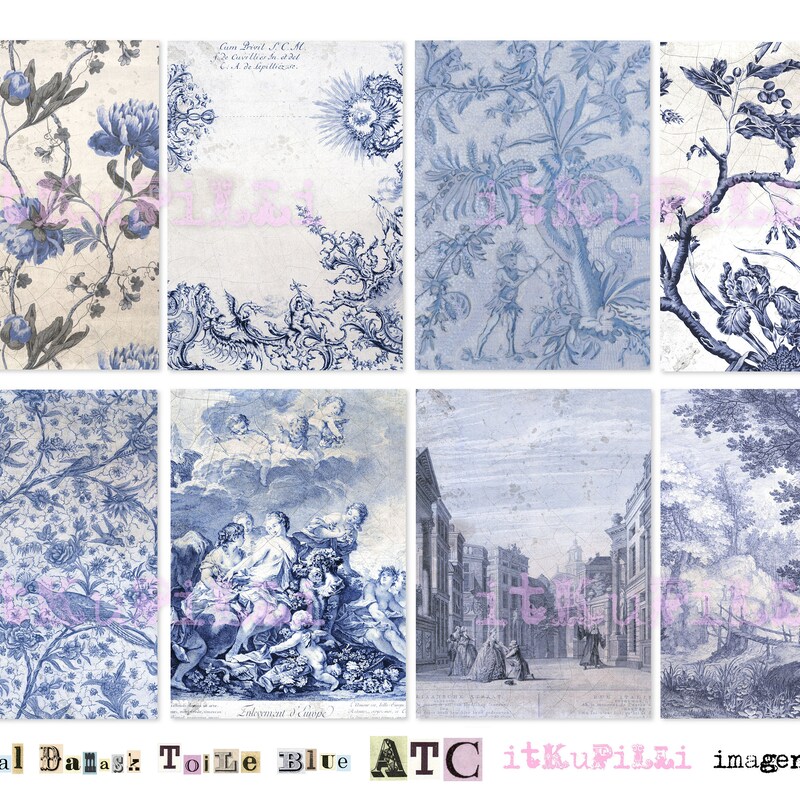 Light Blue Toile Fabric - Etsy