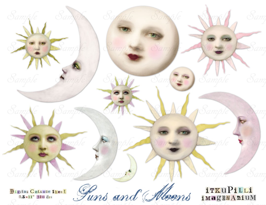 Suns and Moons - Digital Collage Sheet - Jpg and Png - Printable ...