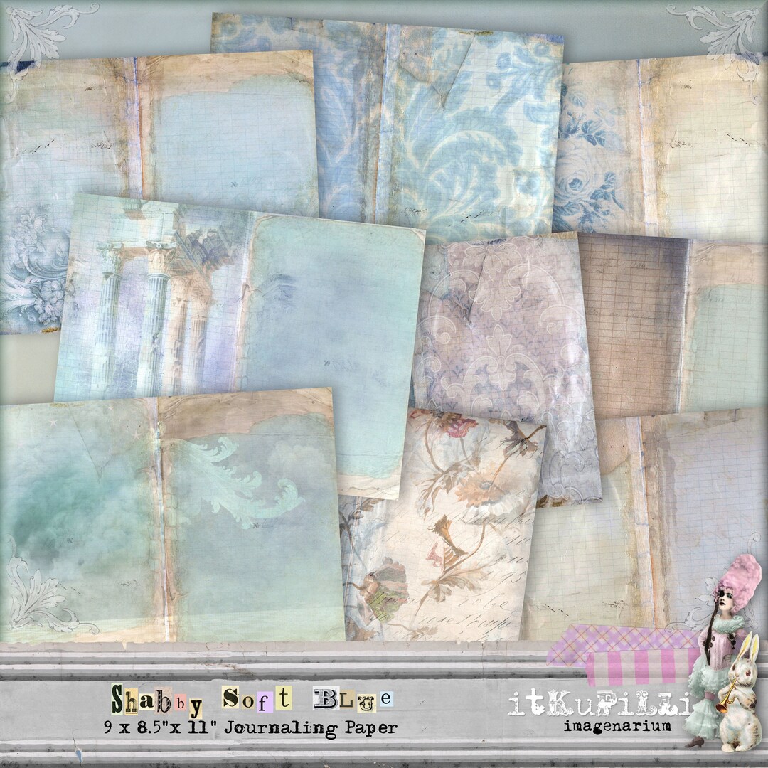Shabby Soft Blue Journaling Backgrounds - Large - Digital Collage ...