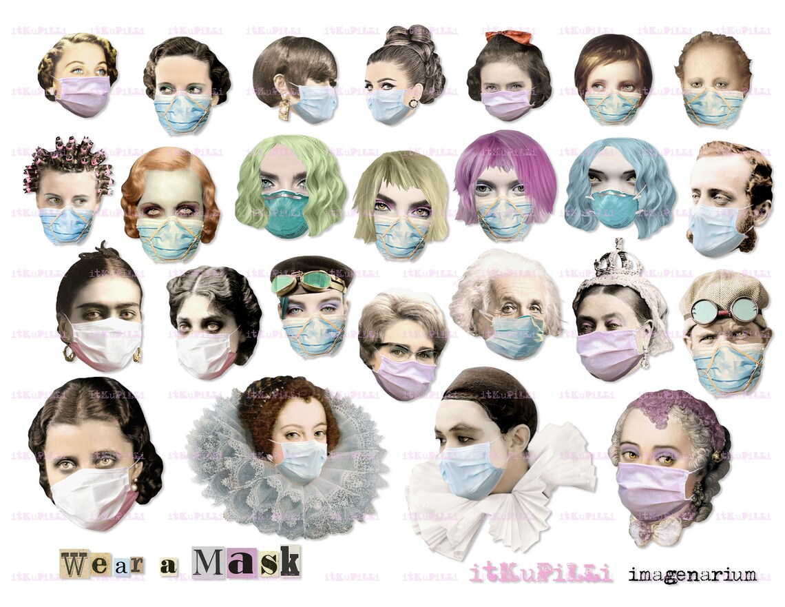 Wear a Mask Vintage Heads Digital Collage Sheet Jpg and - Etsy