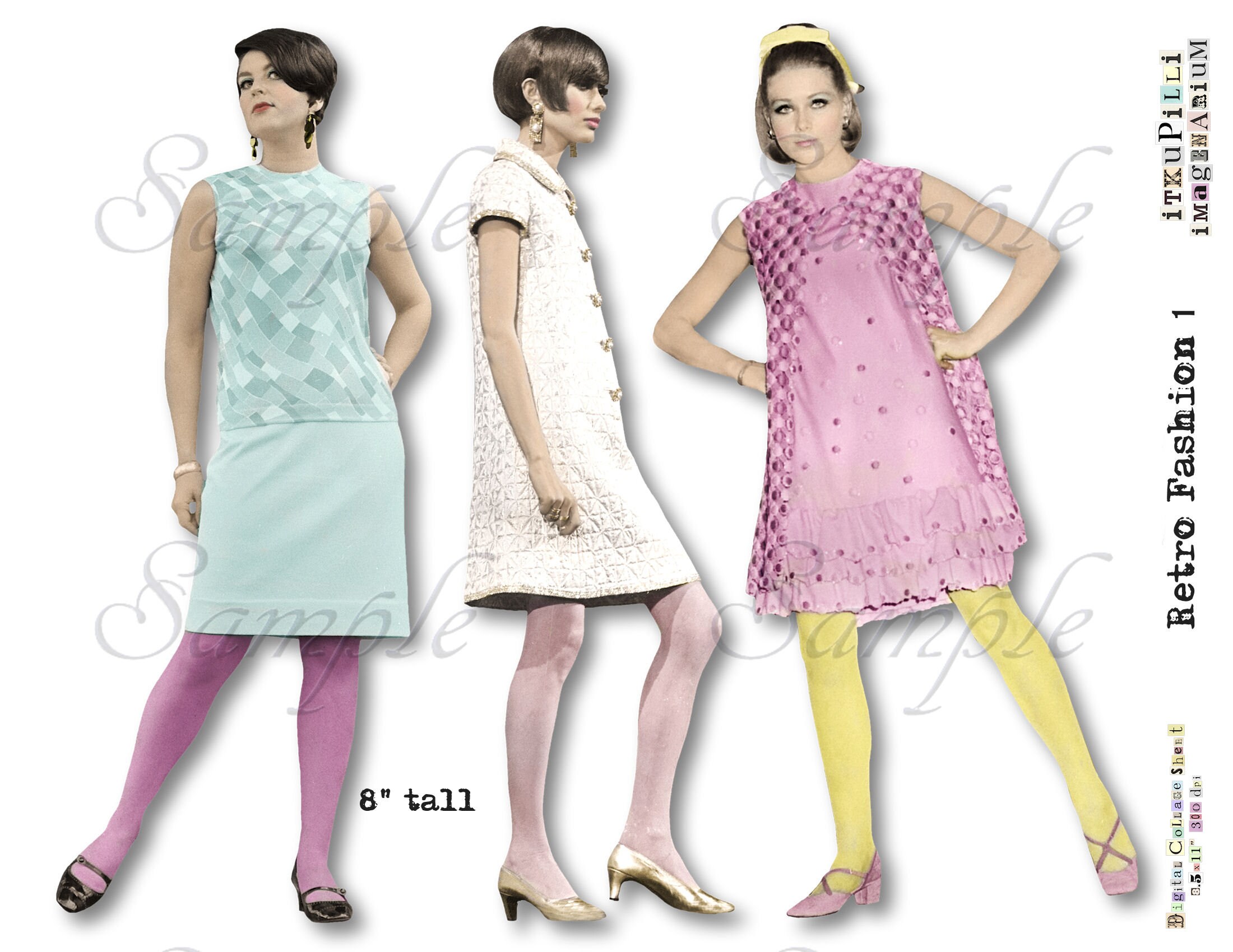 Retro Fashion - 60s Models, Bundle 3 X Digital Collage Sheet - Jpg and ...