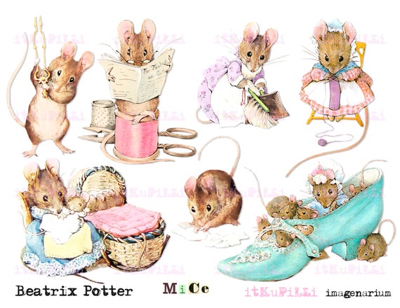 Beatrix Potter Illustration Mice Digital Collage Sheet - Etsy