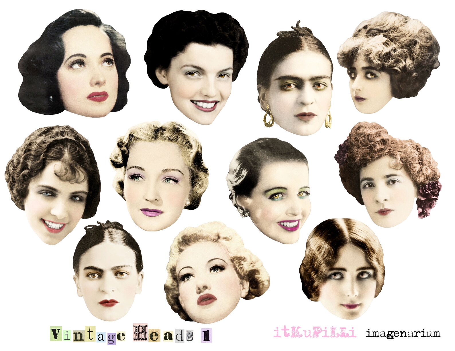 Vintage Heads Women - 4 X Digital Collage Sheet - Jpg and Png ...