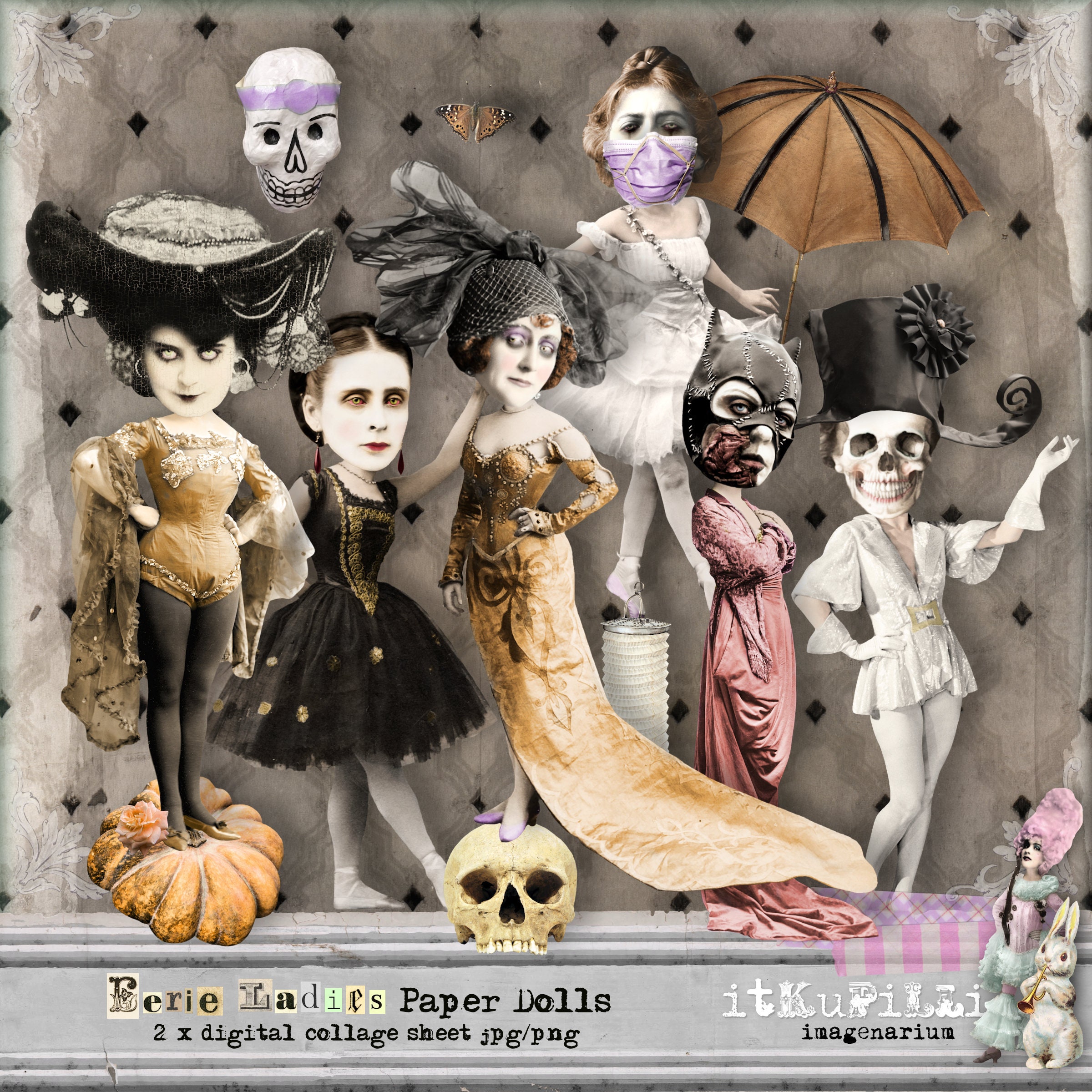 Eerie Ladies Paper Dolls Halloween 2 X Digital Collage | Etsy