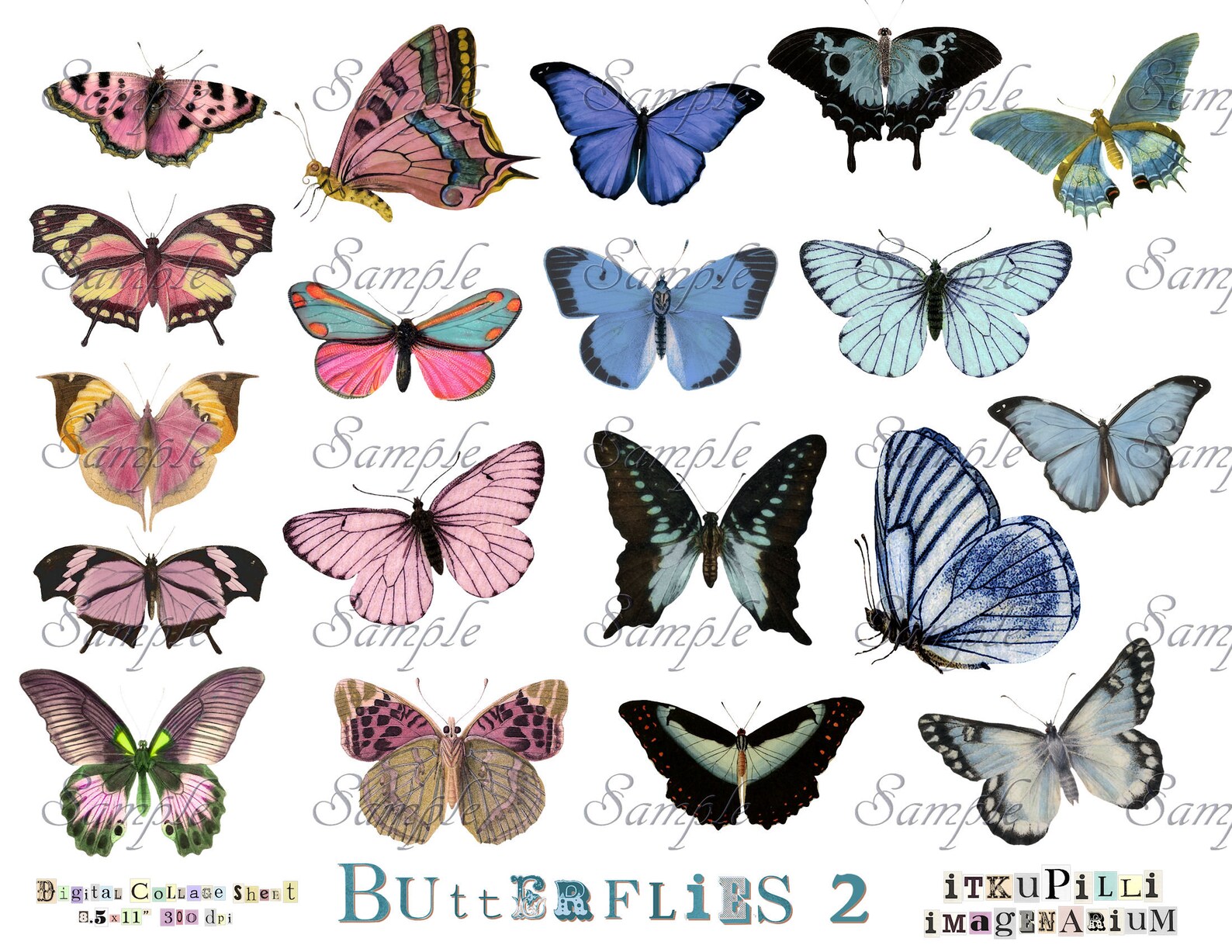 Butterflies 3 X Digital Collage Sheet Jpg and Png - Etsy