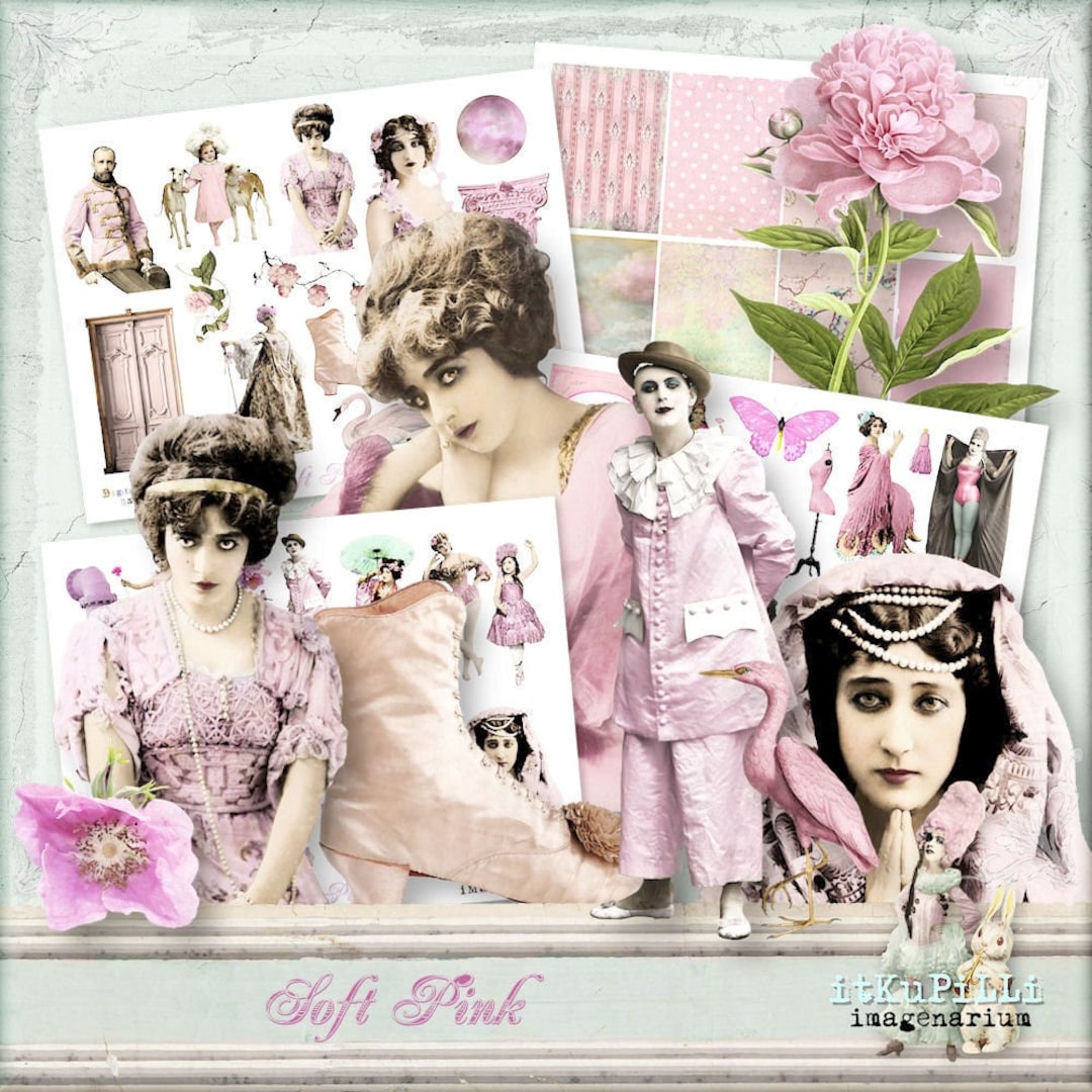 Soft Pink Bundle - 4 X Digital Collage Sheet - Jpg and Png - Printable ...