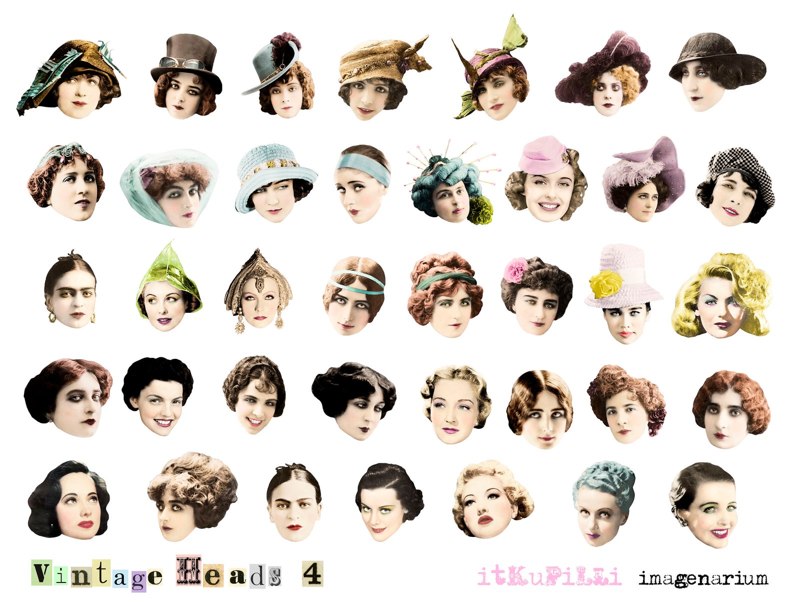 Vintage Heads Women - 4 X Digital Collage Sheet - Jpg and Png ...