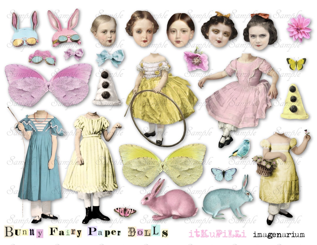 Bunny Fairy Paper Dolls - Art Dolls - Digital Collage Sheet - Jpg and ...