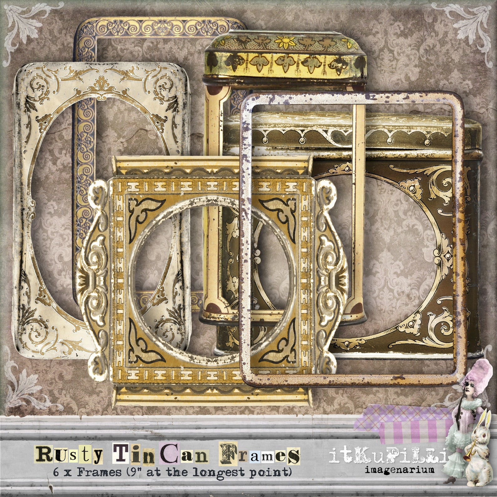 Rusty Tin Can Frames Individual Files Steampunk Digital - Etsy