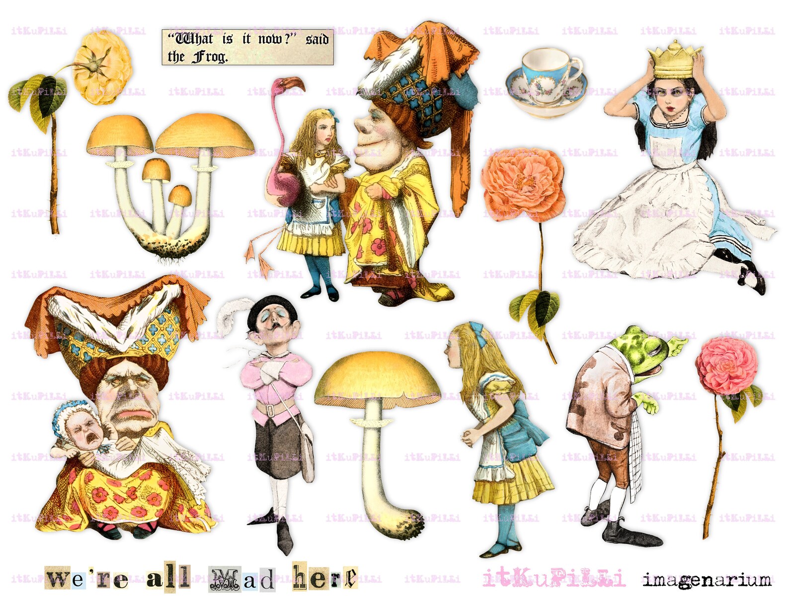 Alice in Wonderland Bundle - 3 X Digital Collage Sheet - Jpg and Png ...