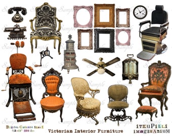 Interior Furniture Green Digital Collage Sheet Jpg and Png - Etsy