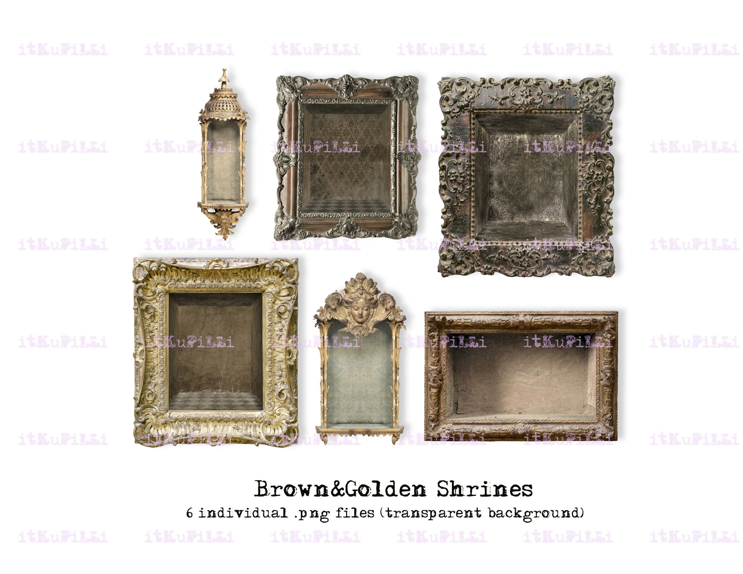 Brown & Golden Shrines Frames Stages Shadowboxes Digital - Etsy