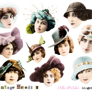 Vintage Heads Women - 4 X Digital Collage Sheet - Jpg and Png ...