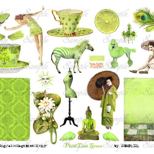 Interior Furniture Green Digital Collage Sheet Jpg and Png - Etsy